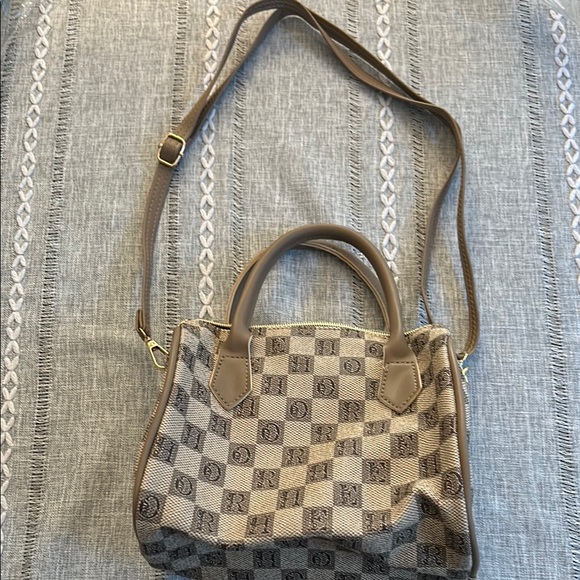 Bags | Checkered Brown Handbag | Poshmark